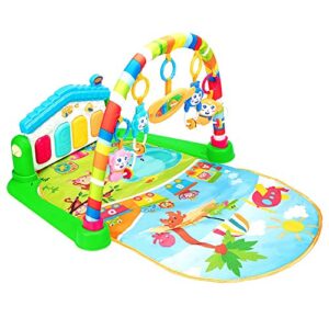 christoy baby kick and gym play mat lay & play 3 in 1 fitness music and lights fun piano activity mat infant newborn toys girl boy (green)