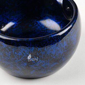 INTAJ Rosewood Yarn Bowl - Yarn Knitting Bowl Handcrafted - Christmas Gift - Wooden Yarn Bowl for Knitting and Crocheting (Large - 6x4", Blue Patch)