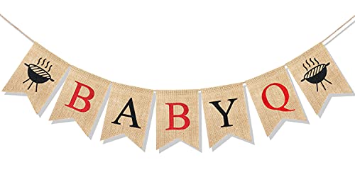 Uniwish Baby Q Banner for Baby Shower Birthday Party Decorations Summer BBQ Barbecue Picnic Party Supplies Photo Backdrop