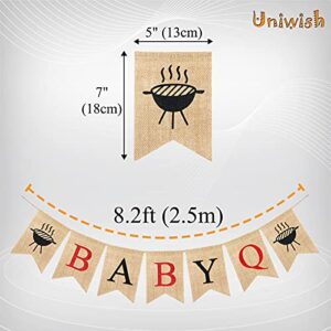 Uniwish Baby Q Banner for Baby Shower Birthday Party Decorations Summer BBQ Barbecue Picnic Party Supplies Photo Backdrop