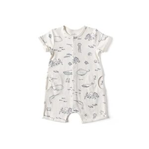 pehr short sleeve romper life aquatic / 3 t, blue