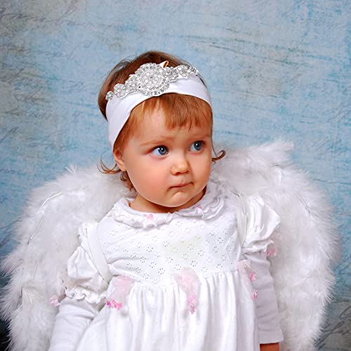 6 Pieces Baptism Headband for Baby Girl Elastic Chiffon Crystal Toddler Girl Headband for Baby Shower Christening Baptism Gifts Birthday Party Christmas Thanksgiving (Bright Style)