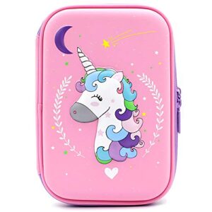 SOOCUTE Moon Unicorn Pop Out Big Capacity Pencil Pen Case Bag Pouch Holder for School Office College Girls Kids Toddlers (Light Pink)