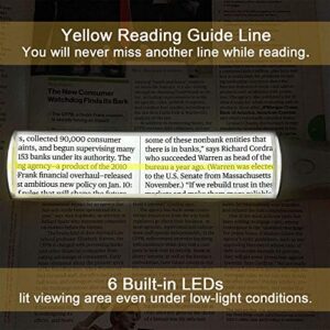 MAGDEPO 4X Lighted Handheld / Hand-Free Bar Magnifier 6 Bright LEDs with Yellow Tracker Line + 2X Stick Bar Magnifier Ideal for Reading Small Prints, Map, Newspaper, Magazine, Low Vision