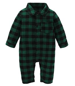 lysmuch newborn baby boys plaid romper infant onesie jumpsuit outfit kid’s fall clothes (0-3 months, green plaid long sleeved romper)