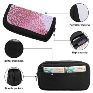 Dahlia Floral Background Large Capacity Pencil Case Multi-Slot Pencil Bag Portable Pen Storage Pouch with Zipper