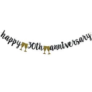 happy 30th anniversary banner,pre-strung, black paper glitter party decorations for 30th wedding anniversary party supplies letters black zhaofeihn