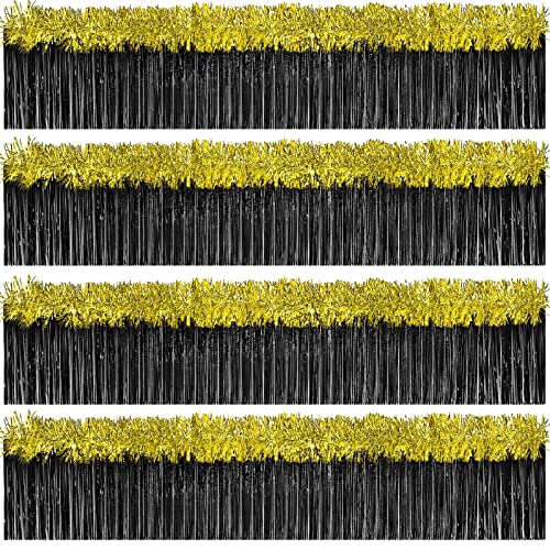 10 Pcs Graduation Parade Float Decorations, Include Foil Fringe Garland Set of 4 and Metallic Twist Garland Set of 6, Car Decorations for Congrats Grad (Black and Gold)