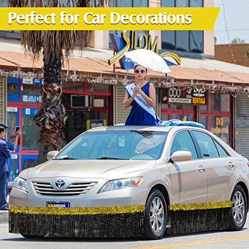 10 Pcs Graduation Parade Float Decorations, Include Foil Fringe Garland Set of 4 and Metallic Twist Garland Set of 6, Car Decorations for Congrats Grad (Black and Gold)