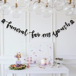 Halawawa Funeral for My Youth Banner, Funeral Birthday Banner for 20th 30th 40th 50th Birthday, Death to My Youth Here Lies Your Youth Banner for Men Women Lady Birthday Party Decorations