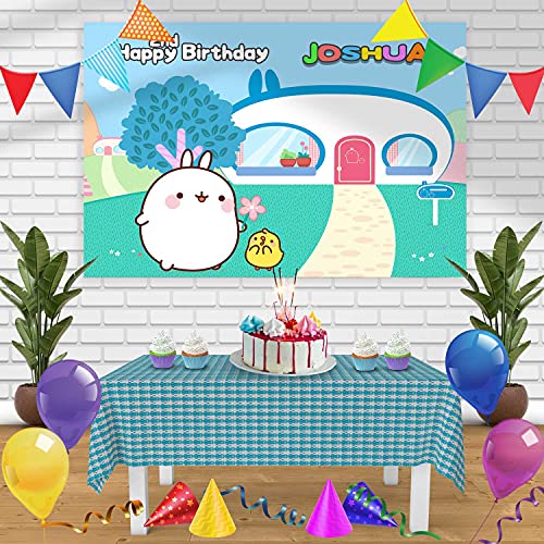 Molang Birthday Banner Personalized Party Backdrop Decoration 60x42 Inches - 5x3 Feet