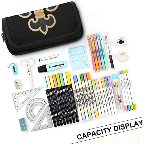 Fleurdelis Fleur De Lis Royal French Lily Gothic Large Capacity Pencil Case Multi-Slot Pencil Bag Portable Pen Storage Pouch with Zipper