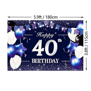 P.G Collin Happy 40th Birthday Banner Backdrop Sign Background 40 Birthday Party Decorations Supplies for Him Men 6 x 4ft, Blue White 40 (HB40-BS)