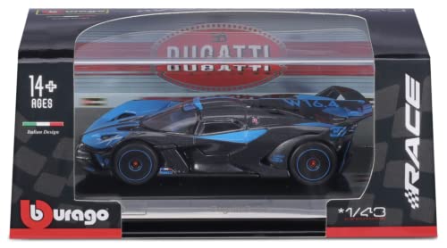 Bburago - 1/43 Scale Model Compatible with Bugatti Replica Miniature Model Compatible with Bolide W16 8.0 Four Turbo 2020 Sports Car Model Collectible with Base Tray & Acrylic Top Cover (Blue)