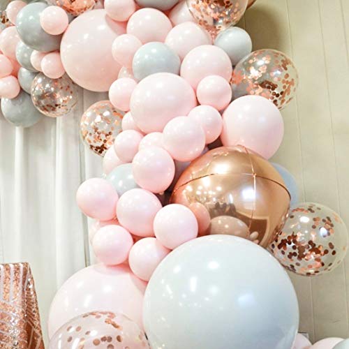 Eanjia Balloon Arch & Garland Kit Double-Stuffed 5"-18" Pastels Pink Gray Rose Gold Confetti Balloons Bulk 16ft for Wedding Baby Shower Birthday Party Shop Decoration (Pink)