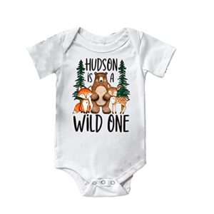 personalized wild one birthday onesie, woodland birthday party onesie, custom with kids name and age onesie, my first birthday shirt with name, 1st birthday boy outfit wild one