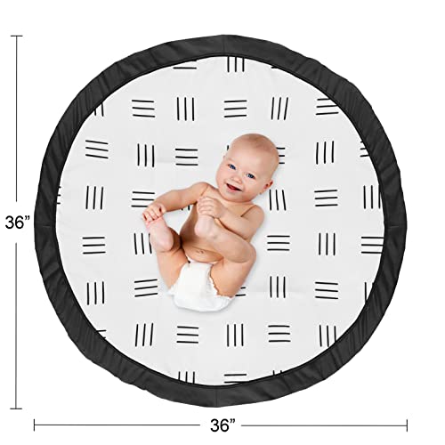 Sweet Jojo Designs White and Black Boho Mudcloth Boy or Girl Baby Playmat Tummy Time Infant Play Mat - Black and White Bohemian Woodland Tribal Southwest Mud Cloth Hatch Gender Neutral Triple Line