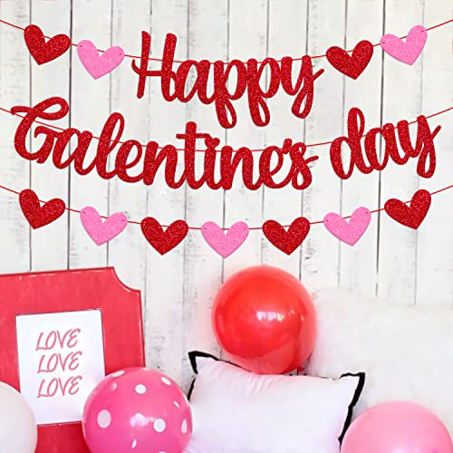 Happy Galentine's Day Banner for Ladies Girls Valentine's Day Celebration Party Supplies Romantic Heart Love Be My Galentine Theme Garland Sparkle Glitter Party Decorations