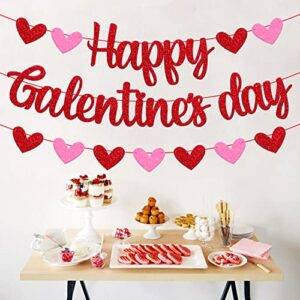 Happy Galentine's Day Banner for Ladies Girls Valentine's Day Celebration Party Supplies Romantic Heart Love Be My Galentine Theme Garland Sparkle Glitter Party Decorations