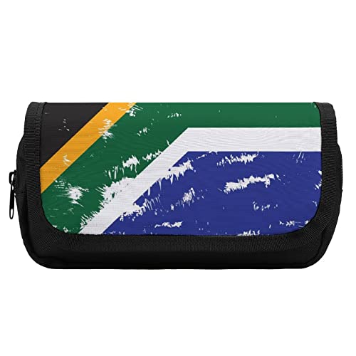 South African Flag Large Capacity Pencil Case Multi-Slot Pencil Bag Portable Pen Storage Pouch with Zipper