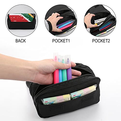 South African Flag Large Capacity Pencil Case Multi-Slot Pencil Bag Portable Pen Storage Pouch with Zipper