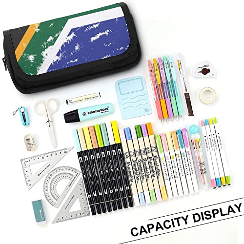 South African Flag Large Capacity Pencil Case Multi-Slot Pencil Bag Portable Pen Storage Pouch with Zipper