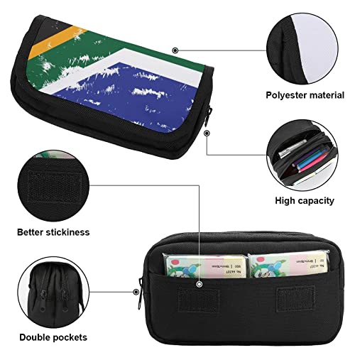 South African Flag Large Capacity Pencil Case Multi-Slot Pencil Bag Portable Pen Storage Pouch with Zipper