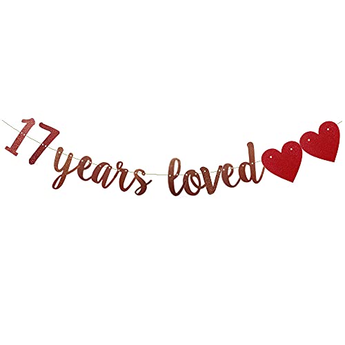 17 Years Loved Banner,Pre-Strung, Rose Gold Paper Glitter Party Decorations for 17TH Birthday Decorations 17TH Wedding Anniversary Day Party Supplies Letters Rose Gold ZHAOFEIHN