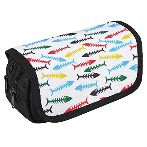 Color Fishbone Large Capacity Pencil Case Multi-Slot Pencil Bag Portable Pen Storage Pouch with Zipper