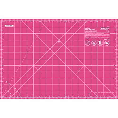 OLFA 12" x 18" Self Healing Rotary Cutting Mat (RM-CG/PIK) - Double Sided 12x18 Inch Cutting Mat with Grid for Fabric, Sewing, Quilting, & Crafts, Designed for Use with Rotary Cutters (Pink)