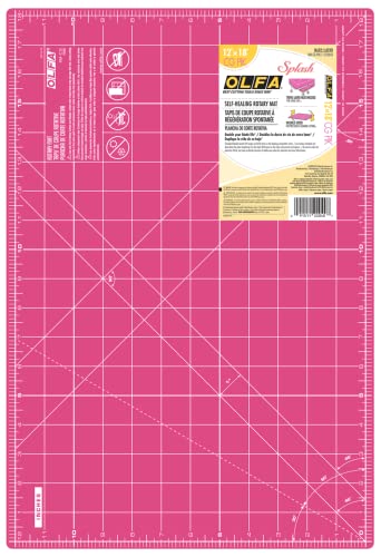 OLFA 12" x 18" Self Healing Rotary Cutting Mat (RM-CG/PIK) - Double Sided 12x18 Inch Cutting Mat with Grid for Fabric, Sewing, Quilting, & Crafts, Designed for Use with Rotary Cutters (Pink)