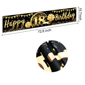 18th Birthday Banner Decorations for Men Girls, Black Gold Happy 18th Birthday Party Supplies, 18 Birthday Party Decor Sign