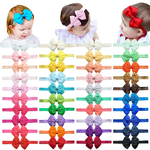 Yxiang 40PCS Baby Headbands, 3.5" Newborn Headband Soft Nylon Headbands Grosgrain Ribbon Baby Bow Elastic Hairband for Baby Girl Infant Toddler (40 Colors)