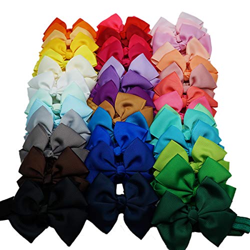 Yxiang 40PCS Baby Headbands, 3.5" Newborn Headband Soft Nylon Headbands Grosgrain Ribbon Baby Bow Elastic Hairband for Baby Girl Infant Toddler (40 Colors)