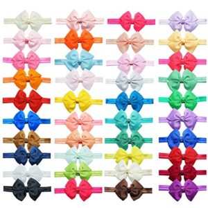 Yxiang 40PCS Baby Headbands, 3.5" Newborn Headband Soft Nylon Headbands Grosgrain Ribbon Baby Bow Elastic Hairband for Baby Girl Infant Toddler (40 Colors)