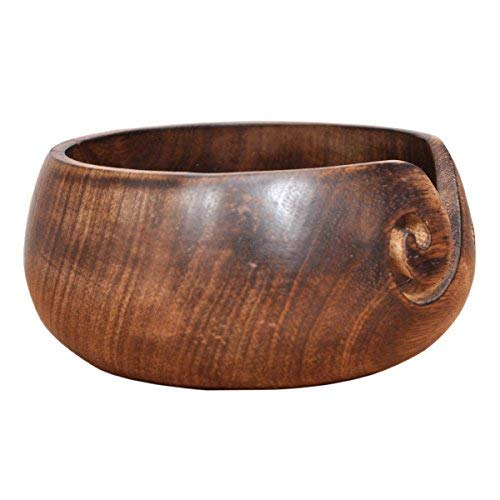 Kitchen Supplier Wooden Yarn bowl hand made by Indian Artisans with Premium Mango wood for knitting and Crochet - with holes to keep knitting needles - Christmas Collection 2021