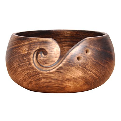 Kitchen Supplier Wooden Yarn bowl hand made by Indian Artisans with Premium Mango wood for knitting and Crochet - with holes to keep knitting needles - Christmas Collection 2021