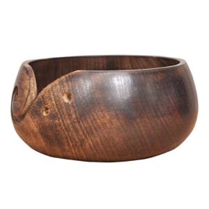 Kitchen Supplier Wooden Yarn bowl hand made by Indian Artisans with Premium Mango wood for knitting and Crochet - with holes to keep knitting needles - Christmas Collection 2021