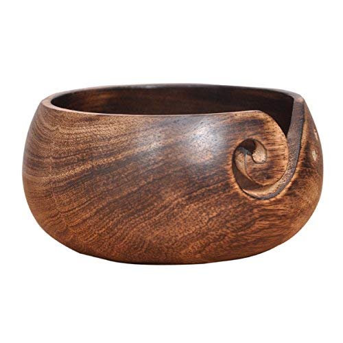 Kitchen Supplier Wooden Yarn bowl hand made by Indian Artisans with Premium Mango wood for knitting and Crochet - with holes to keep knitting needles - Christmas Collection 2021