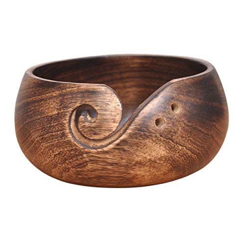 Kitchen Supplier Wooden Yarn bowl hand made by Indian Artisans with Premium Mango wood for knitting and Crochet - with holes to keep knitting needles - Christmas Collection 2021