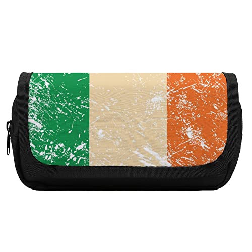 Ireland Retro Flag Large Capacity Pencil Case Multi-Slot Pencil Bag Portable Pen Storage Pouch with Zipper