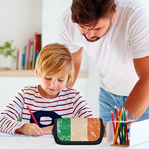 Ireland Retro Flag Large Capacity Pencil Case Multi-Slot Pencil Bag Portable Pen Storage Pouch with Zipper