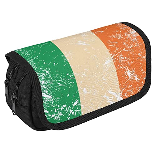 Ireland Retro Flag Large Capacity Pencil Case Multi-Slot Pencil Bag Portable Pen Storage Pouch with Zipper