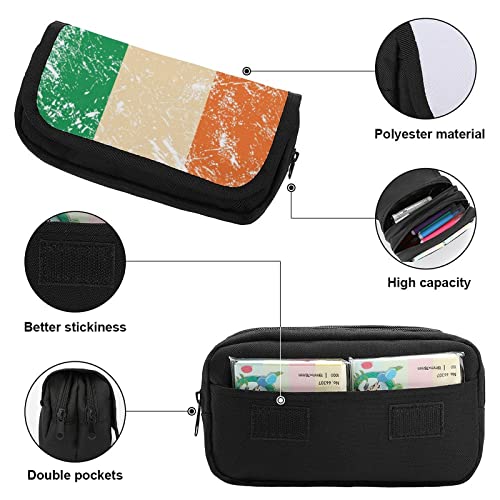 Ireland Retro Flag Large Capacity Pencil Case Multi-Slot Pencil Bag Portable Pen Storage Pouch with Zipper