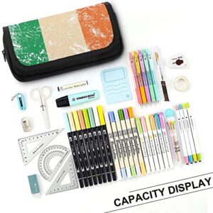 Ireland Retro Flag Large Capacity Pencil Case Multi-Slot Pencil Bag Portable Pen Storage Pouch with Zipper