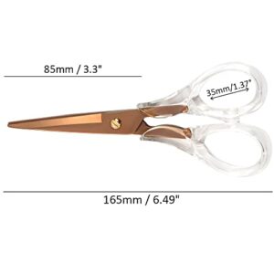 6.5" Rose Gold Scissors Clear Acrylic Handle Craft Office Scissors Professional Fabric Dressmaker Shears for Cutting Fabric, Cloth, Leather, Canvas, Papers (Rose Gold)