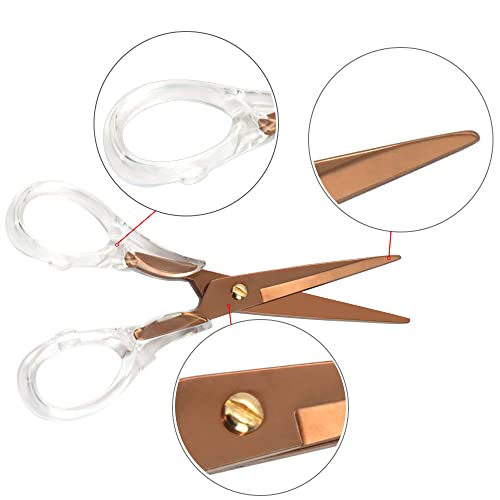 6.5" Rose Gold Scissors Clear Acrylic Handle Craft Office Scissors Professional Fabric Dressmaker Shears for Cutting Fabric, Cloth, Leather, Canvas, Papers (Rose Gold)