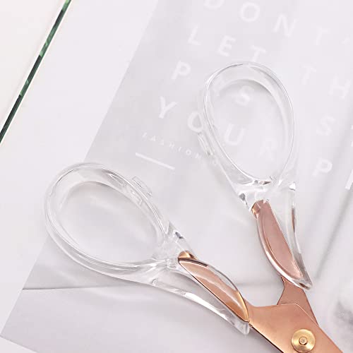 6.5" Rose Gold Scissors Clear Acrylic Handle Craft Office Scissors Professional Fabric Dressmaker Shears for Cutting Fabric, Cloth, Leather, Canvas, Papers (Rose Gold)