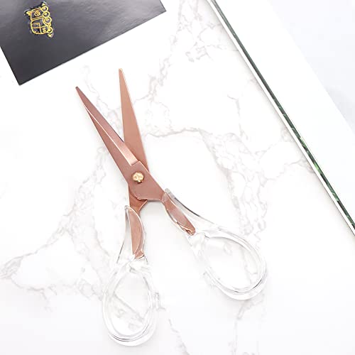 6.5" Rose Gold Scissors Clear Acrylic Handle Craft Office Scissors Professional Fabric Dressmaker Shears for Cutting Fabric, Cloth, Leather, Canvas, Papers (Rose Gold)