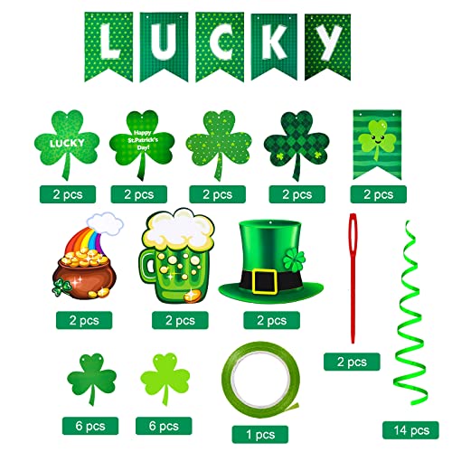 Happy St Patrick's Day Decorations, St. Patrick Day Banner Hanging Shamrock Swirls Clover Garland Green 'Lucky' Banner Party Favors Decorations Supplies for Home School Classroom